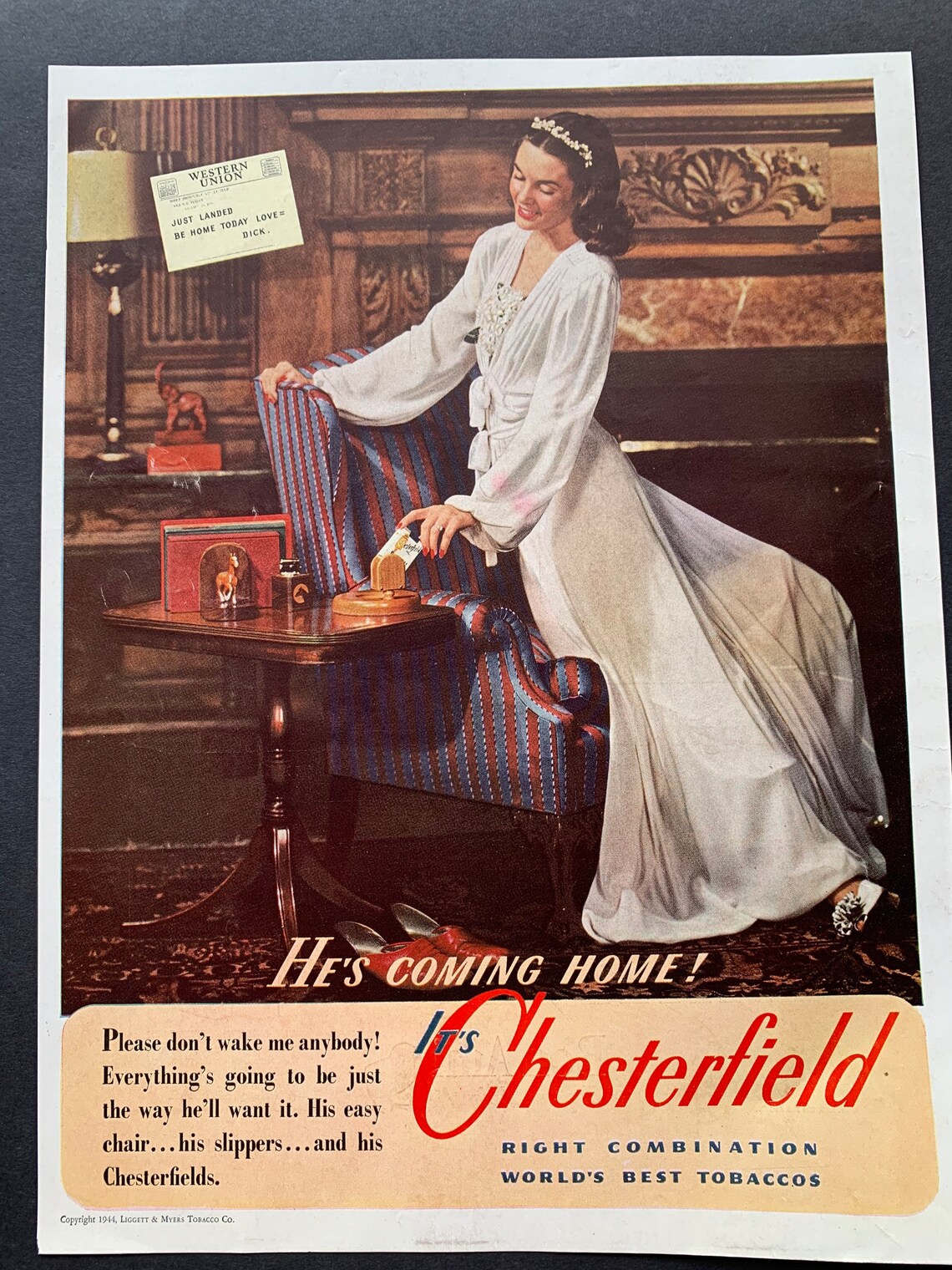 Vintage 1944 Chesterfield Cigarettes Ad | Etsy
