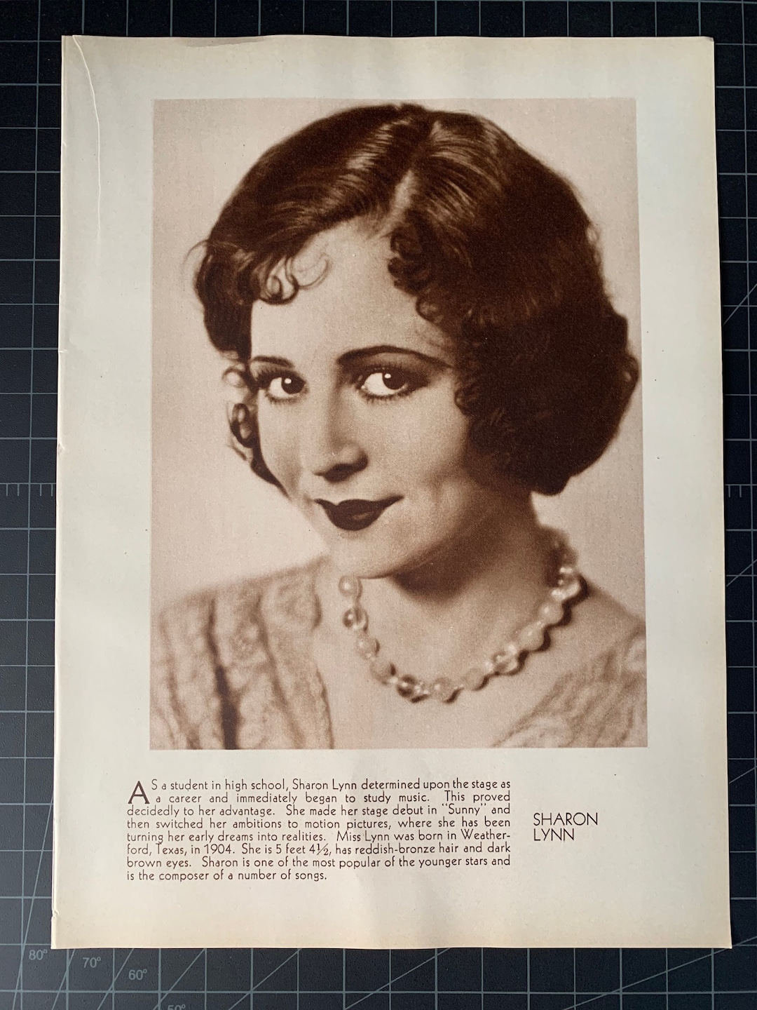 Vintage 1930 Sharon Lynn Original Photoplay Magazine Portrait - Vintage ...