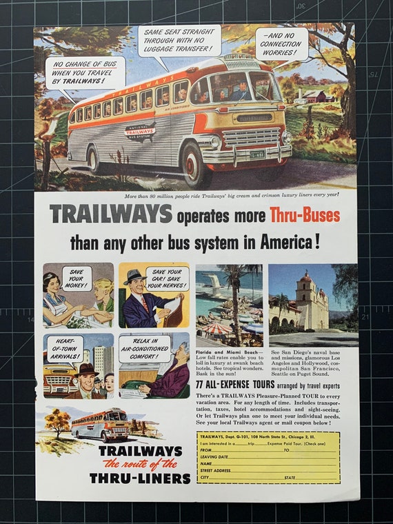 Vintage 1951 Trailways Bus System Print Ad | Etsy