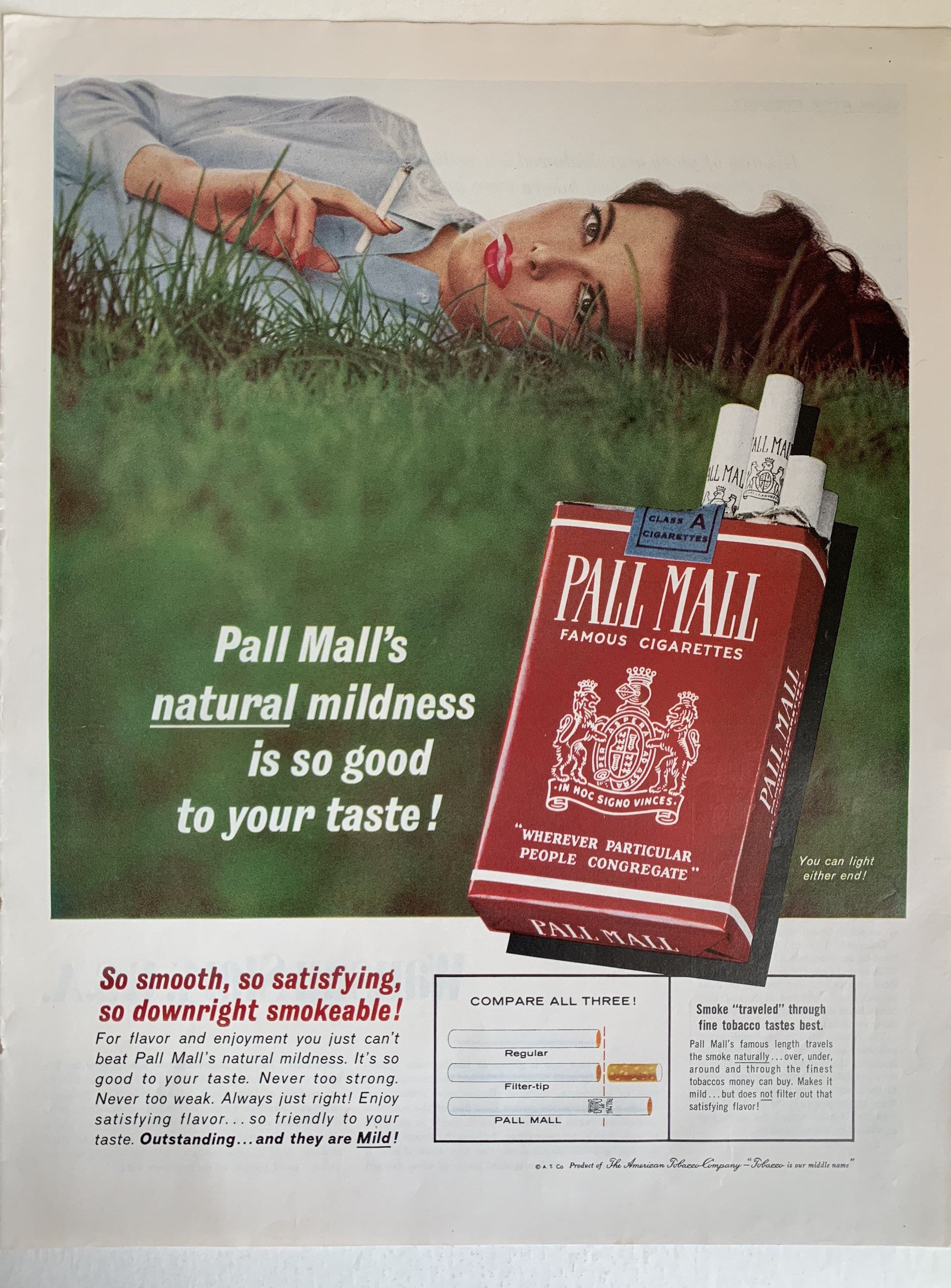 Vintage 1950s Pall Mall Cigarettes Ad | Etsy