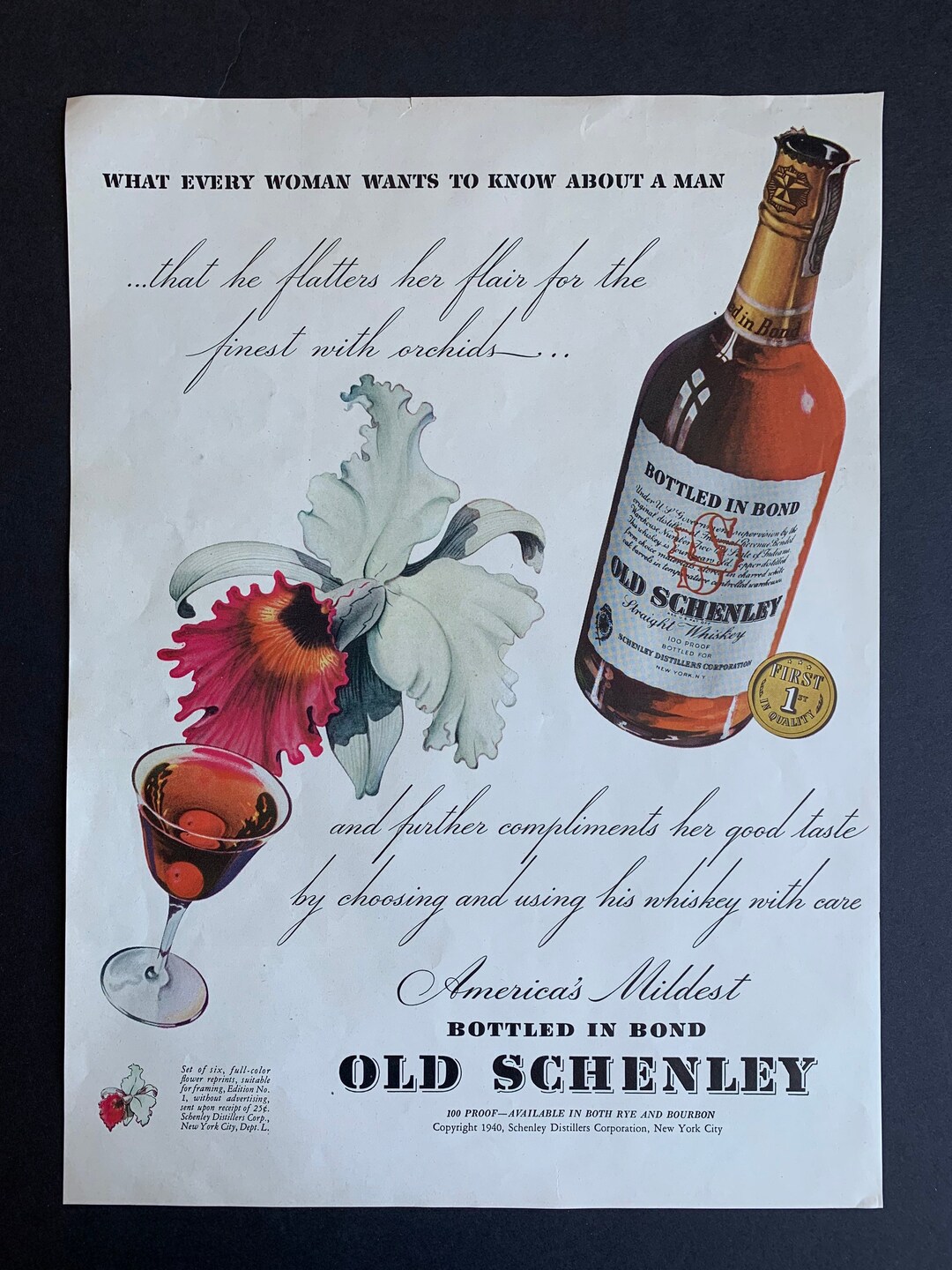 Vintage 1940 Old Schenley Whiskey Print Advertisement - Etsy