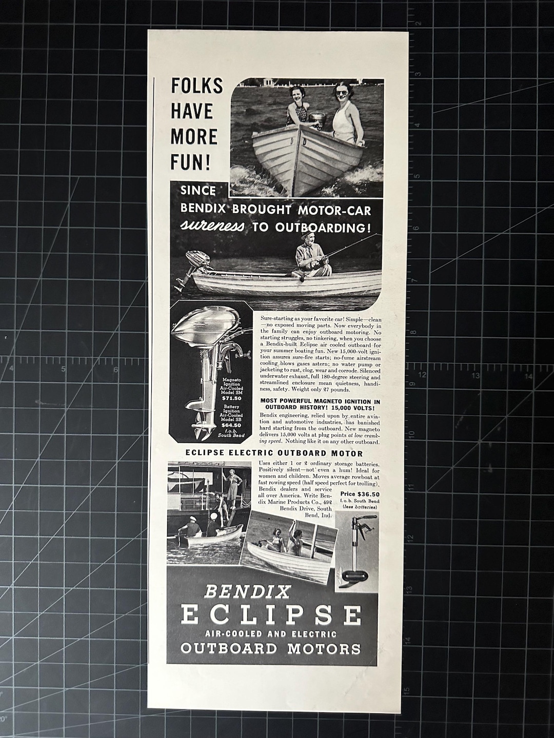 Vintage 1938 Bendix Eclipse Boats Print Ad - Etsy