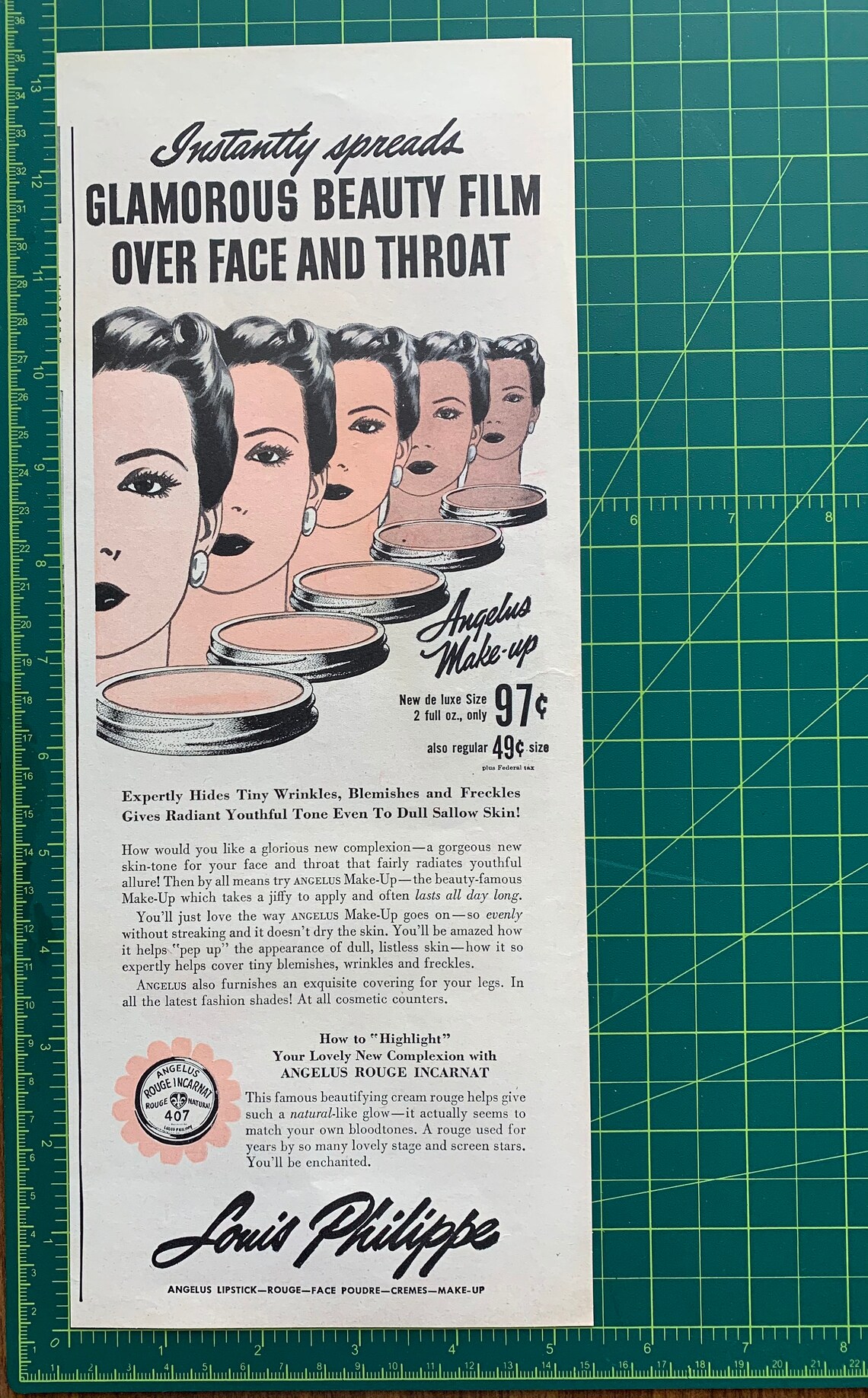 Vintage 1944 Louis Philippe Angelus Makeup Print Ad | Etsy
