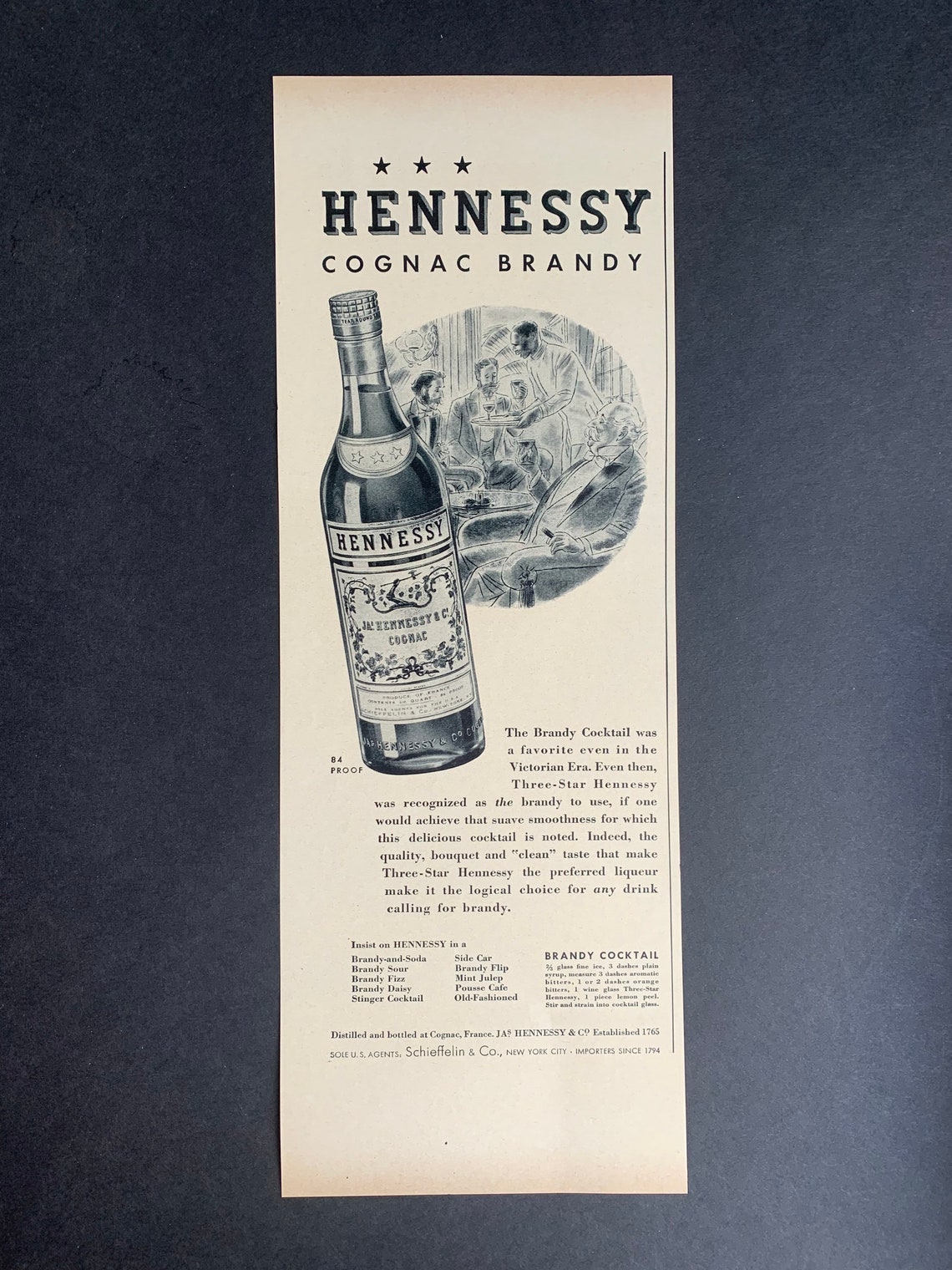 Vintage 1937 Hennessy Cognac Brandy Print Advertisement - Etsy