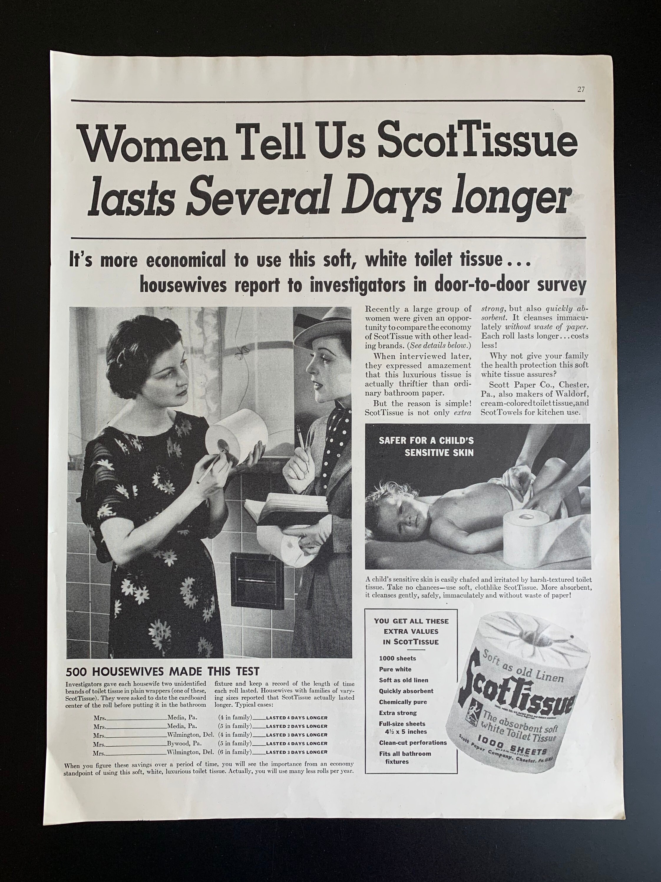 Collectibles Vintage 1937 Scottissue Toilet Paper Print Ad ...