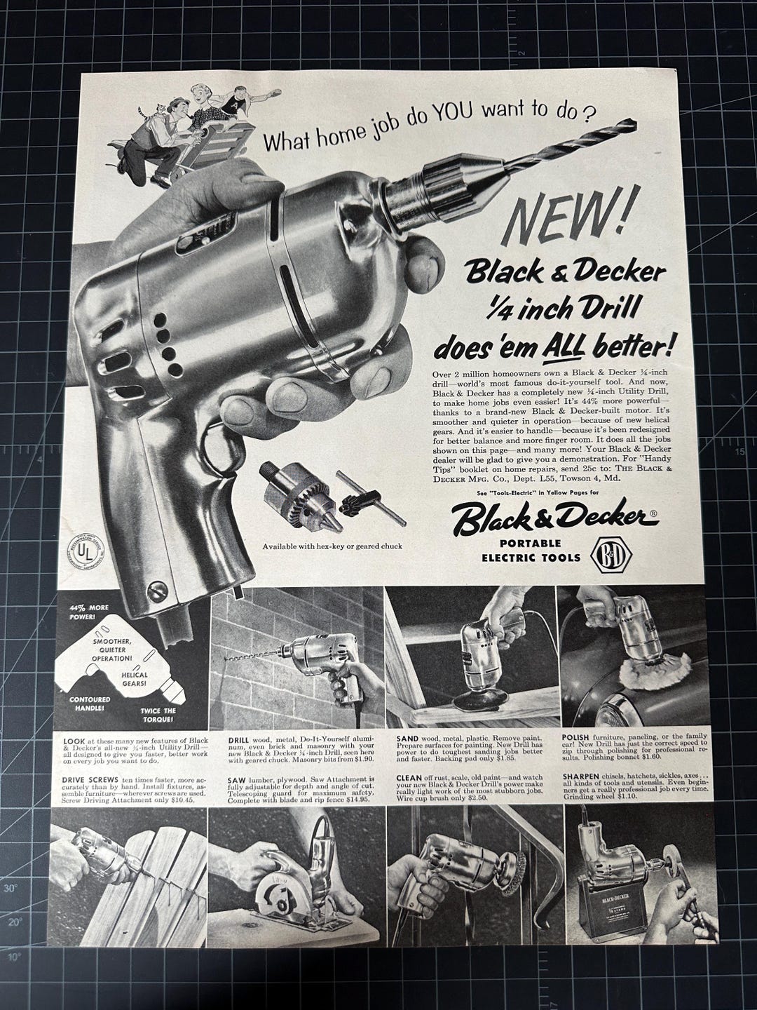 Vintage 1956 Black & Decker Drill Original Print Ad - Etsy