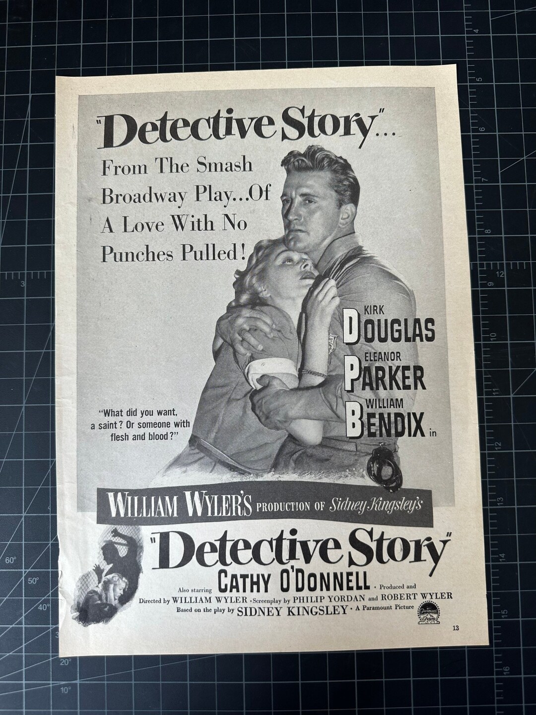 Vintage 1940s “detective Story” Film Print Ad - Kirk Douglasvintage - Etsy