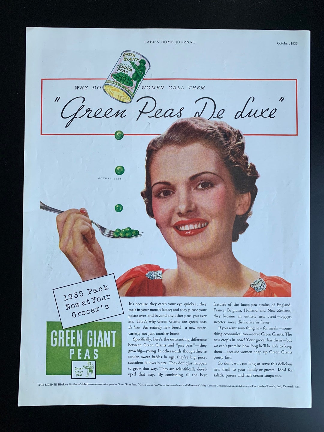 Vintage 1935 Green Giant Peas Original Print Ad - Etsy