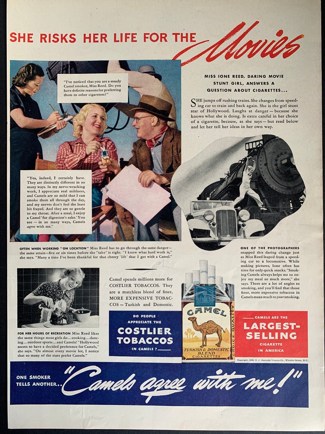 Vintage 1938 Camel Cigarettes Ione Reed Ad - Etsy