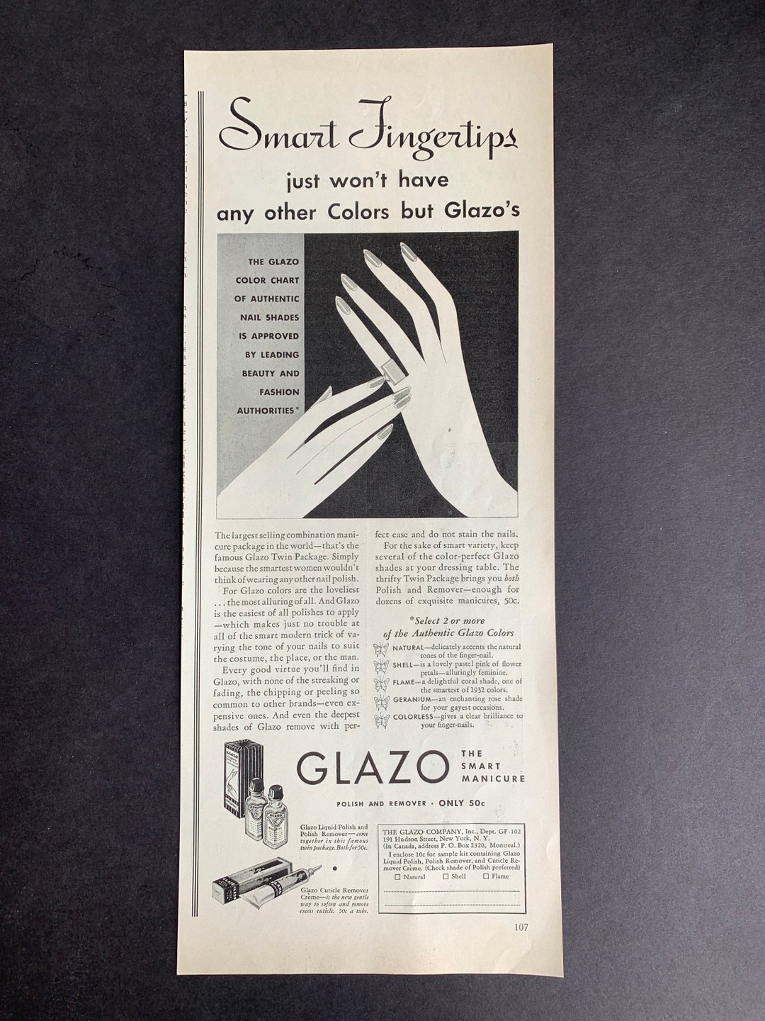 Vintage 1931 Glazo Nail Polish Print Advertisement - Etsy