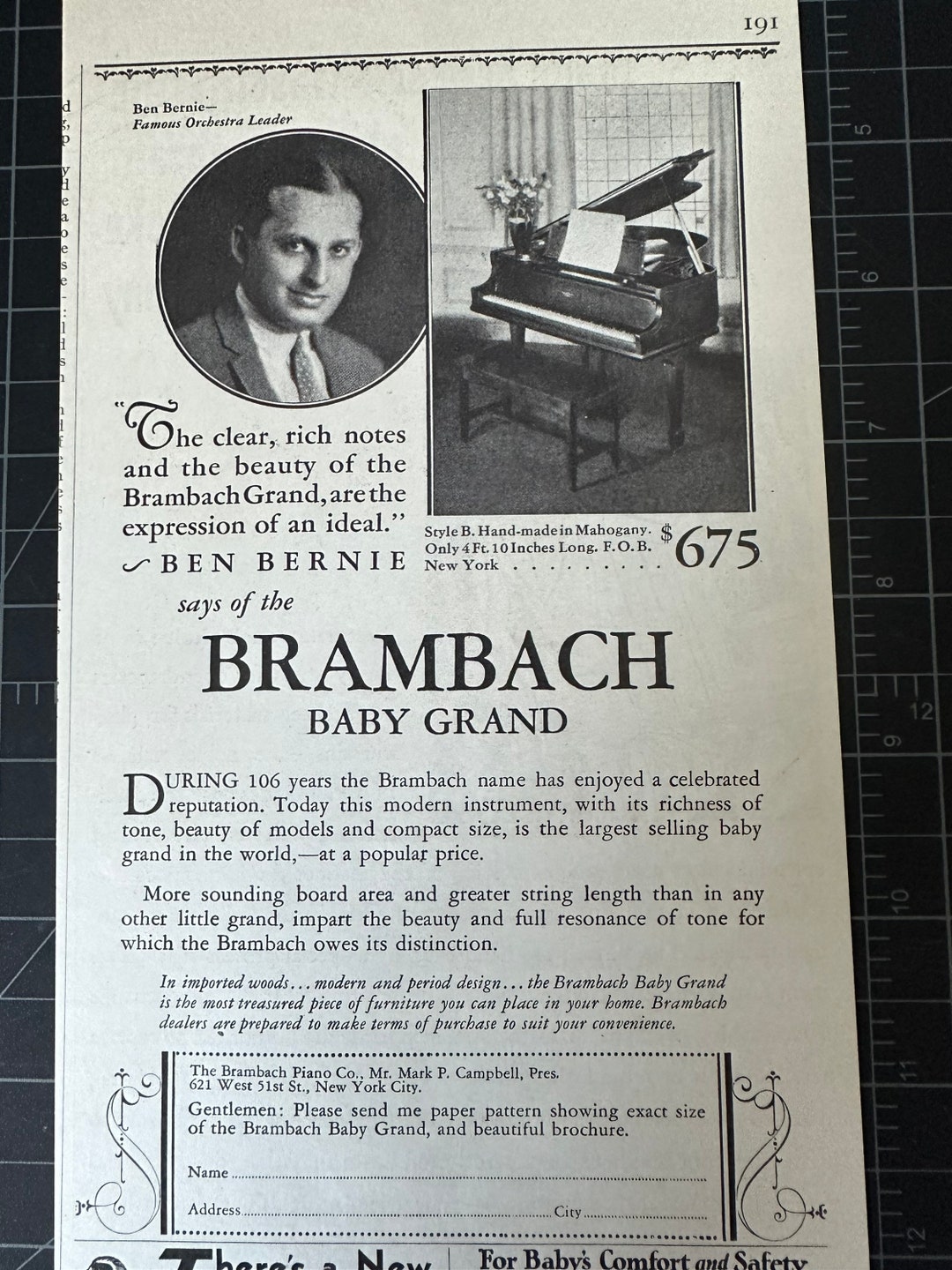 Vintage 1929 Brambach Baby Grand Piano Print Ad - Etsy