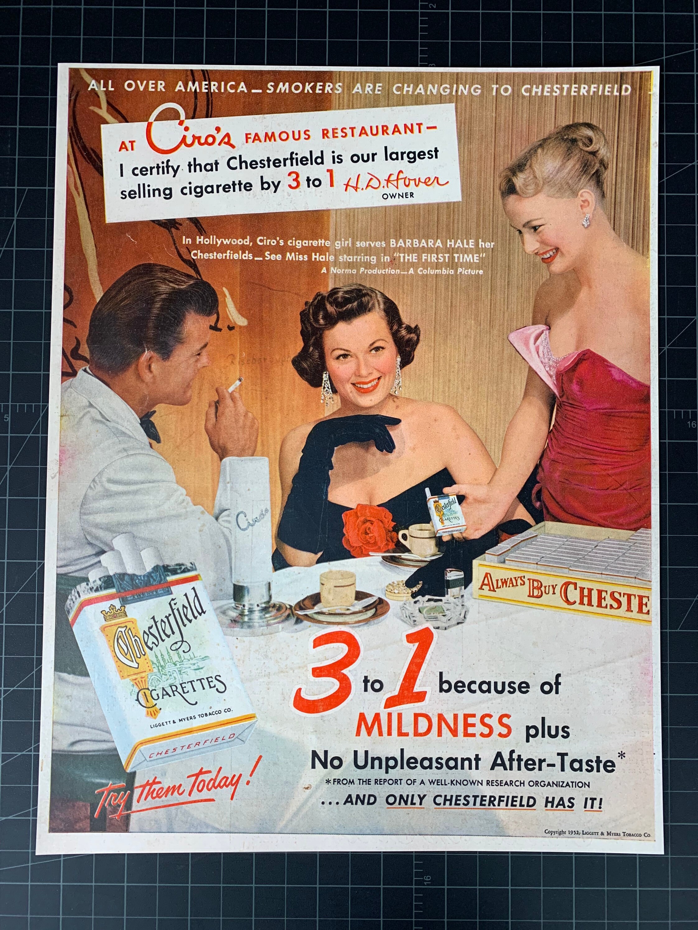 Vintage 1952 Chesterfield Cigarettes Print Ad Barbara Hale - Etsy