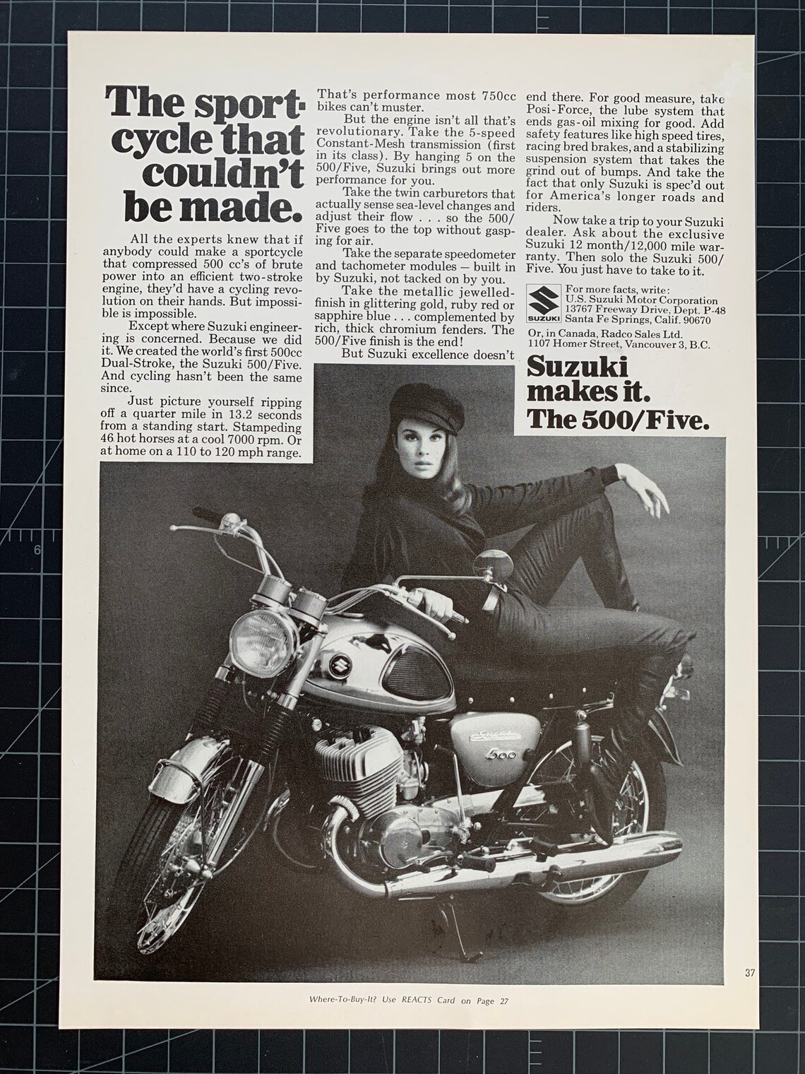 Vintage 1977 Suzuki 500 Motorcycle Print Ad | Etsy