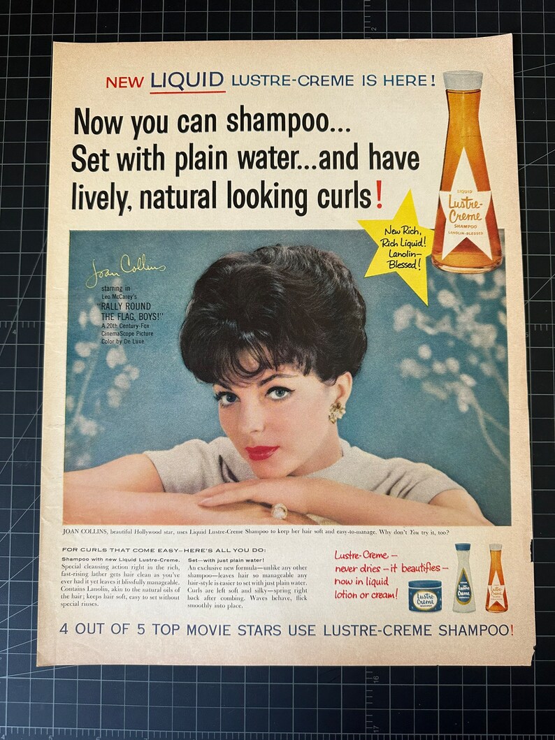 Vintage 1950s Lustre-creme Shampoo Print Ad Joan Collins - Etsy