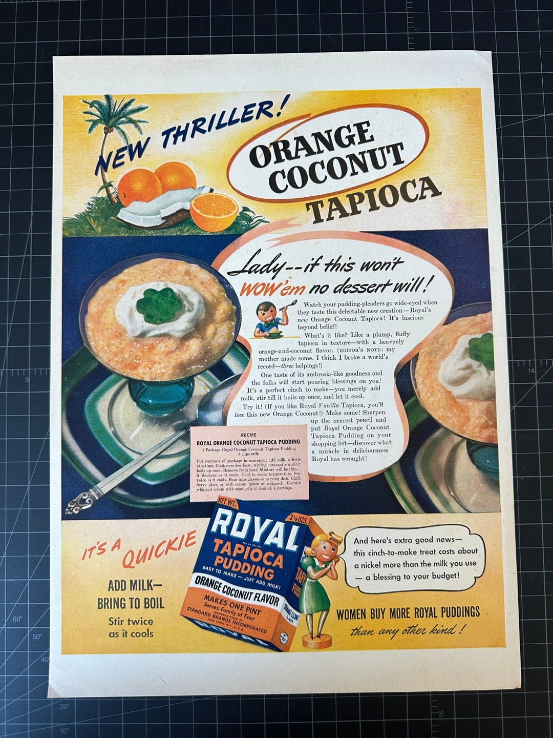 Vintage 1940s Royal Tapioca Pudding Print Ad - Etsy