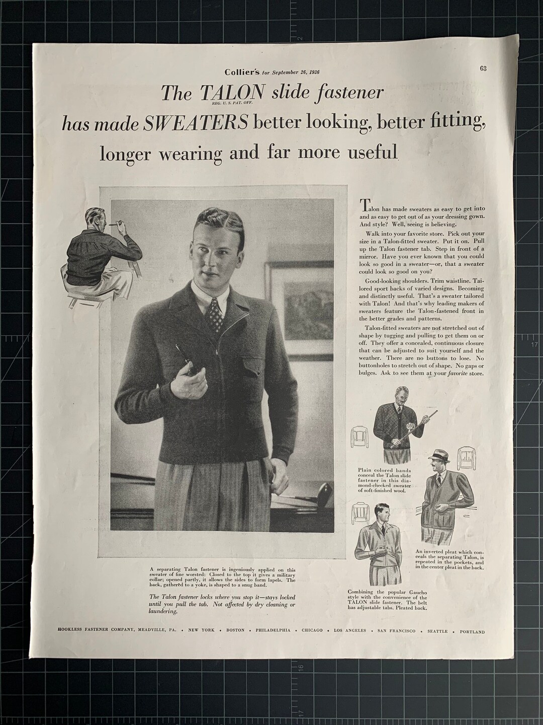 Vintage 1936 Talon Slide Fastener Print Ad - Etsy