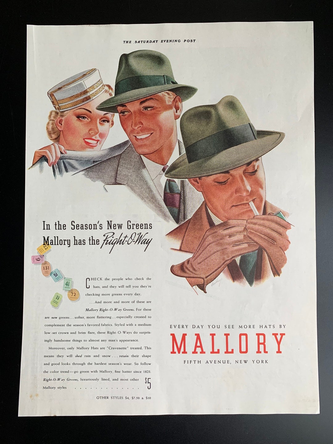 Vintage 1938 Mallory Hats Print Advertisement - Etsy