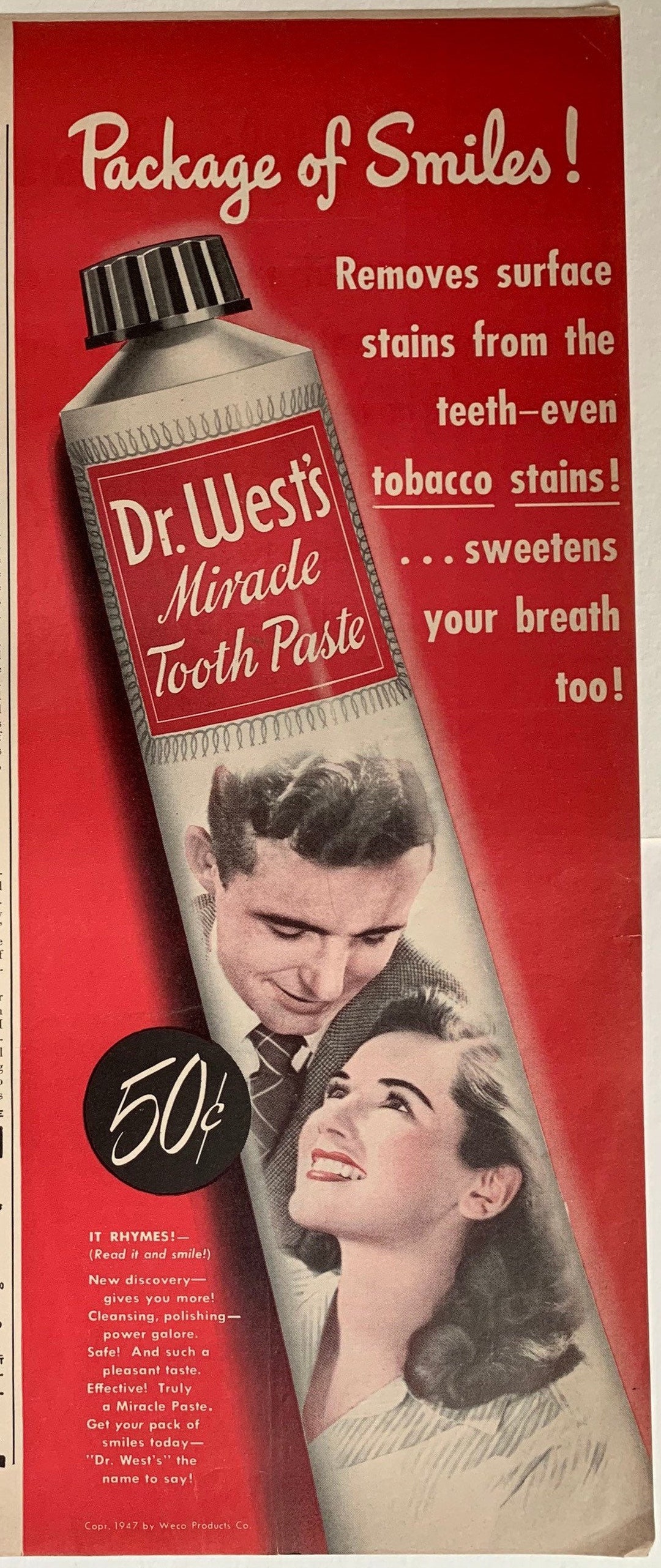 Vintage 1940s Dr. Wests Toothpaste Ad - Etsy