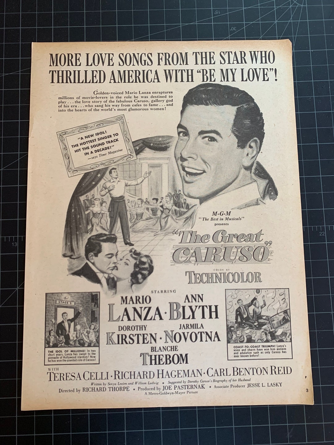 Vintage 1950s the Great Caruso Film Print Ad MGM Mario - Etsy