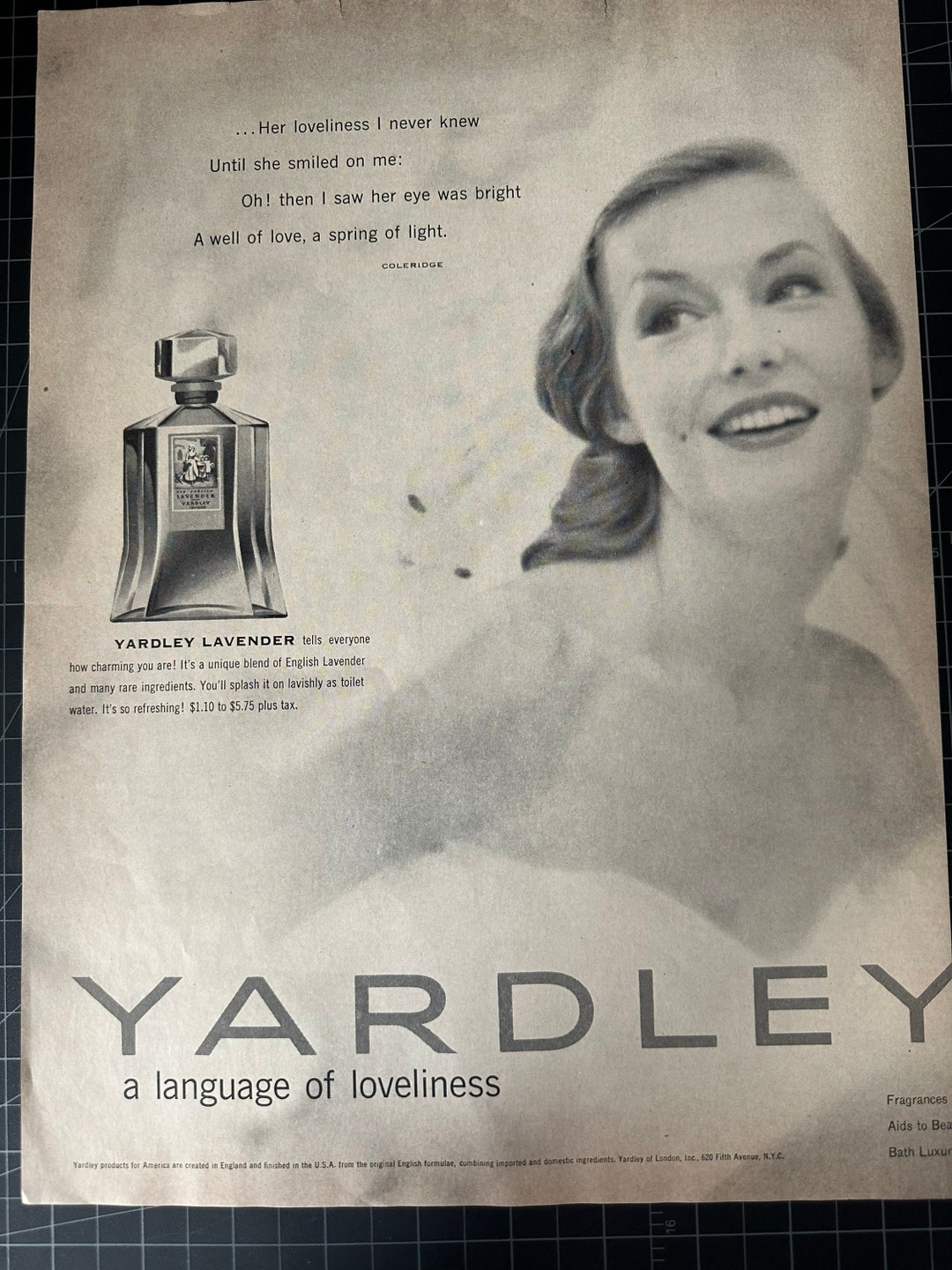 Vintage 1950s Yardley Perfume Print Ad - Etsy