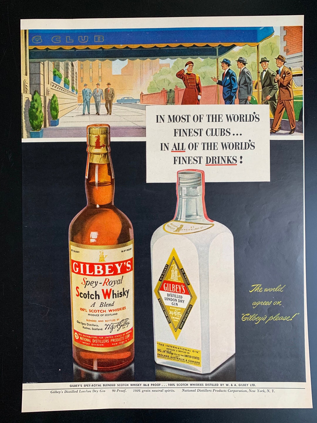 Vintage 1951 Gilbeys Gin Print Advertisement Retro Gift Decor - Etsy