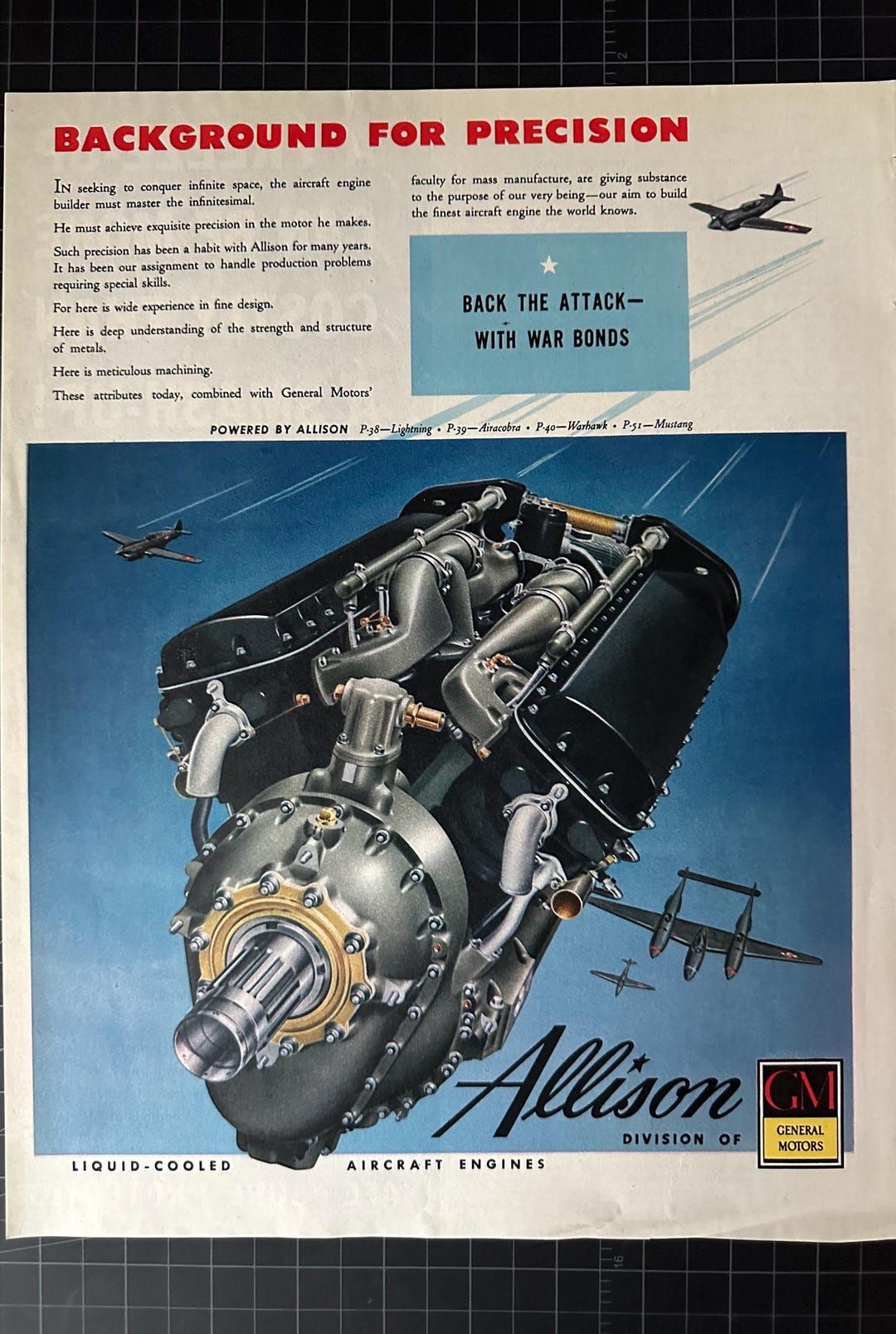 Vintage 1940s Allison Aircraft Engines WWII Print Ad - Etsy