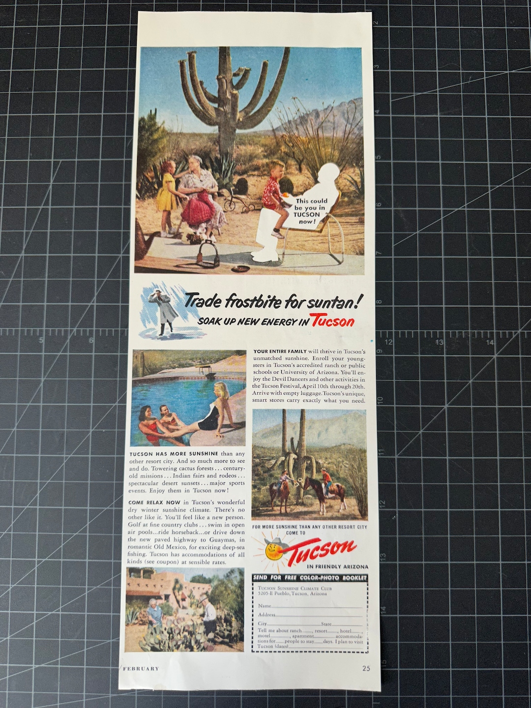 Vintage 1950s Tucson Arizona Travel Print Advertisement - Etsy