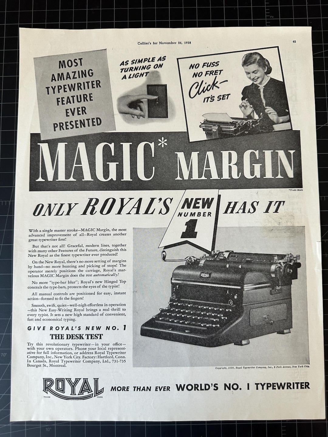 Vintage 1938 Royal Typewriter Print Ad - Etsy