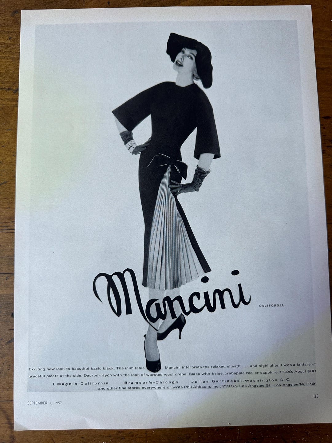 Vintage 1957 Mancini Clothing Print Ad - Etsy