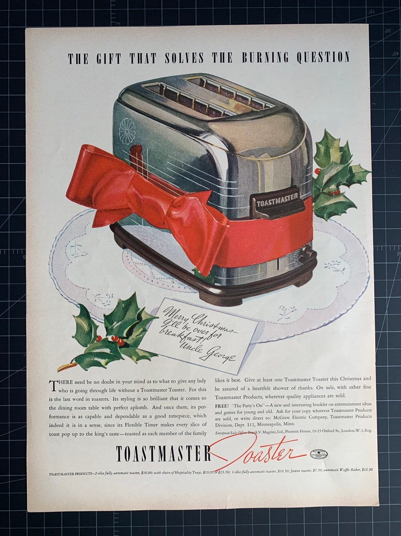 Vintage 1937 Toastmaster Toaster Christmas Print Ad - Etsy