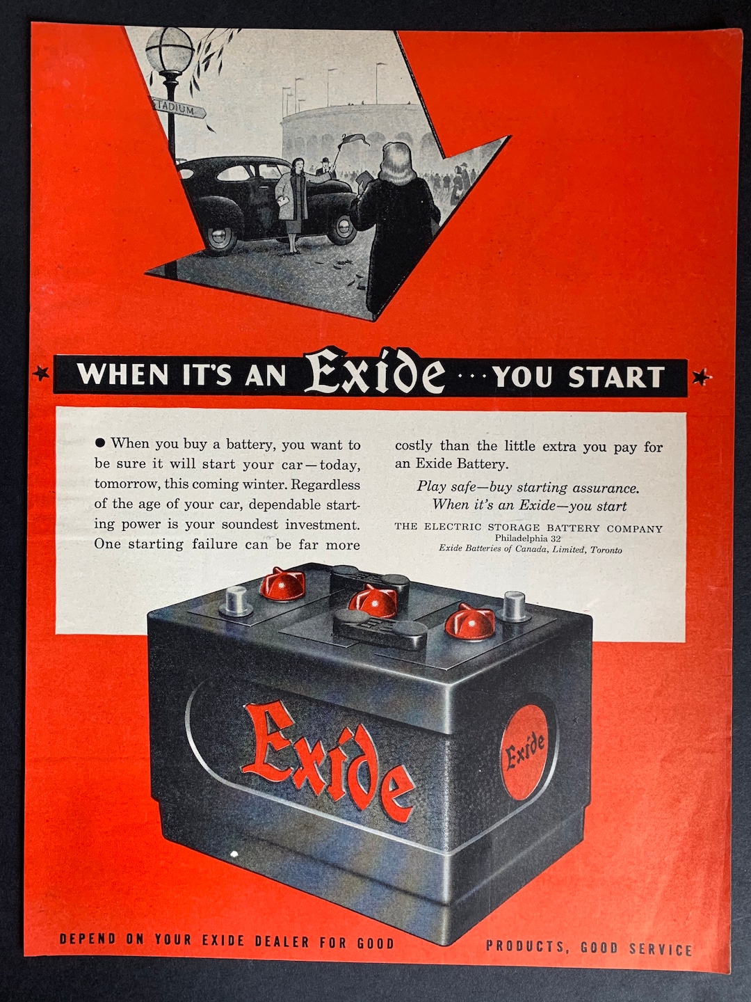 Vintage 1940s Exide Car Battery Advertisement - Etsy