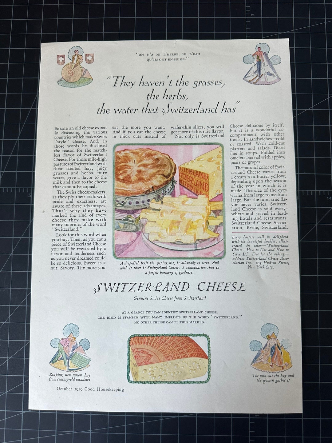 Vintage 1929 Switzerland Cheese Original Print Ad - Etsy