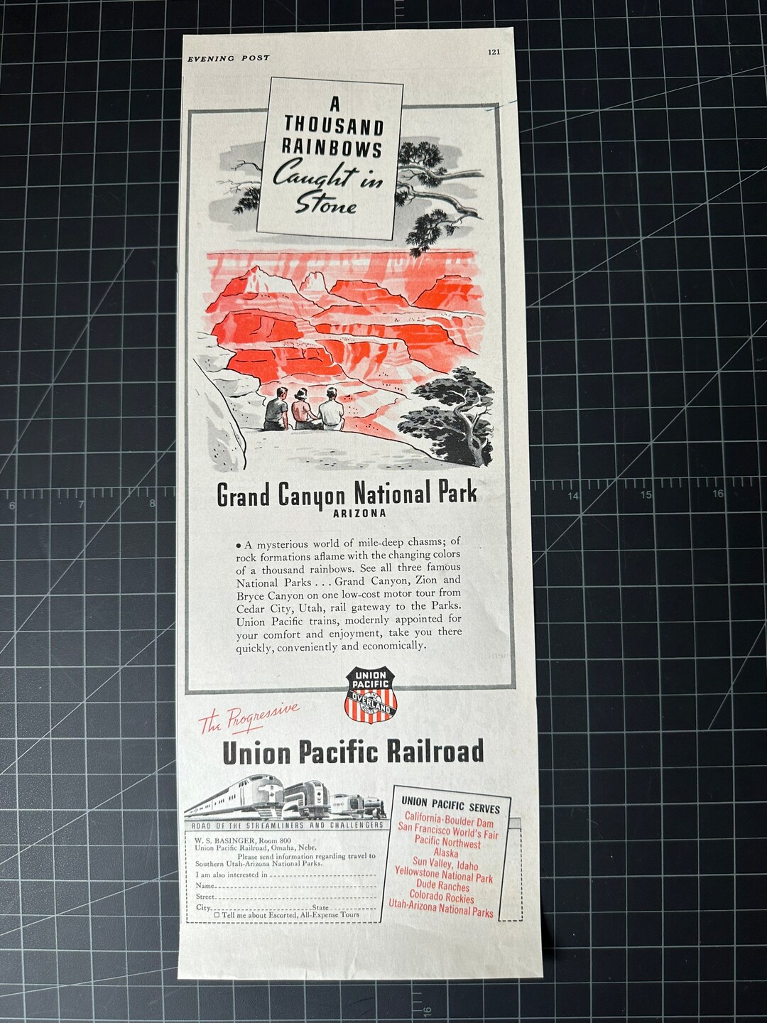 Vintage 1940s Union Pacific Railroad - Grand Canyon National Park Print ...