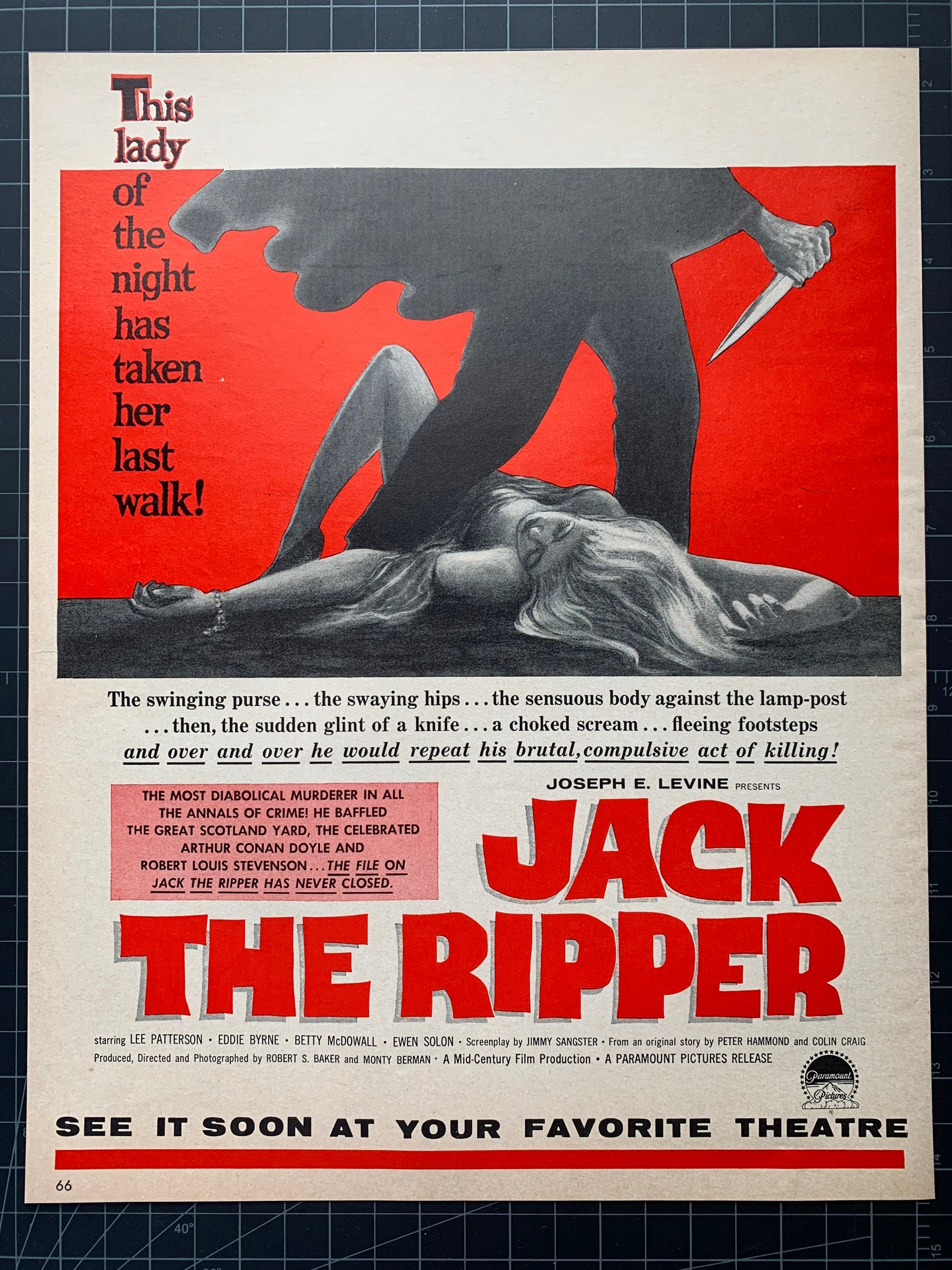 Vintage 1960 jack the Ripper Film Print Ad Lee Paterson - Etsy UK