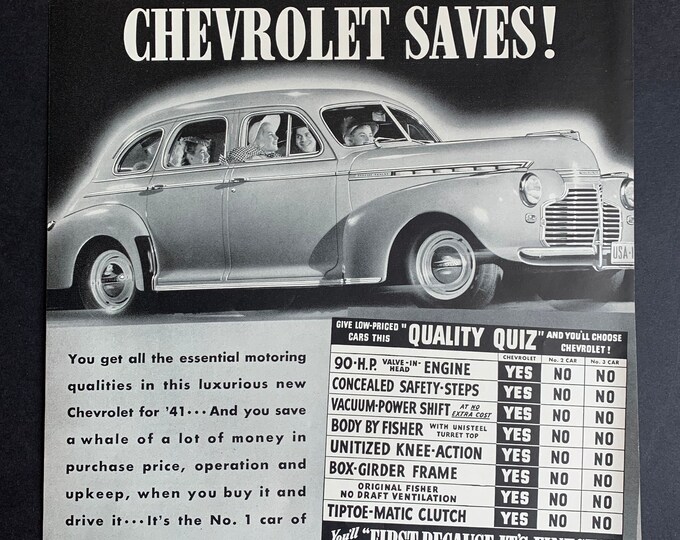 Vintage 1941 Chevrolet Automobile Print Ad - Etsy