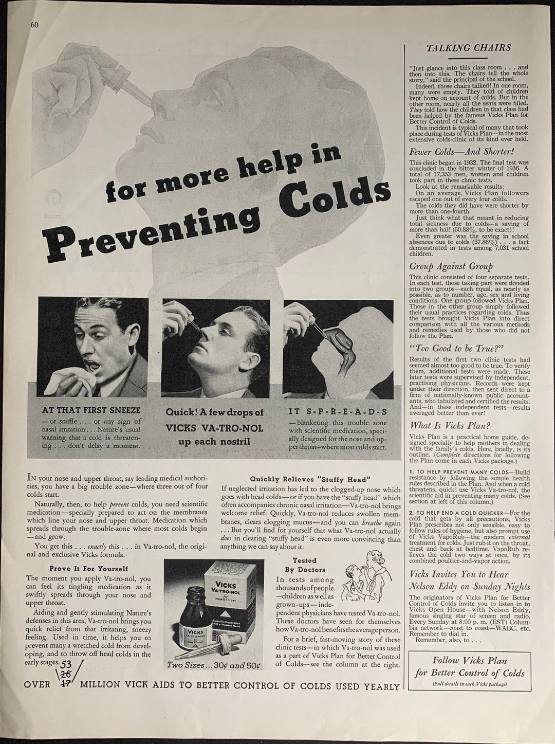 Vintage 1936 Vicks Vatronol Medicine Print Ad - Etsy