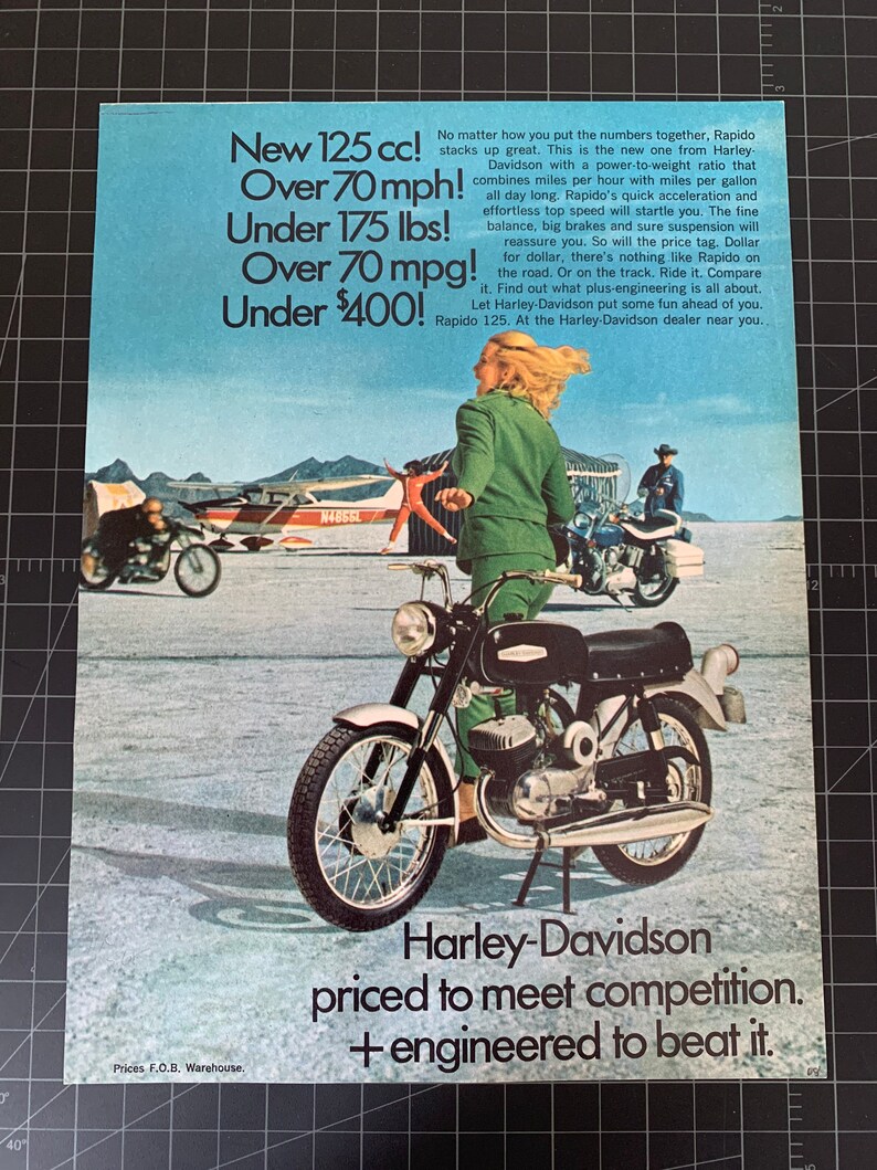 Vintage 1968 Harley-davidson 125cc Motorcycles Print Ad - Etsy