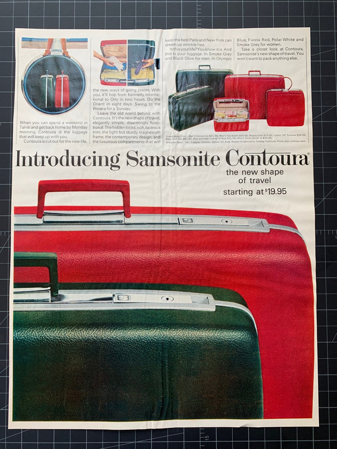 Vintage 1965 Samsonite Luggage Contoura Print Advertisement - Etsy