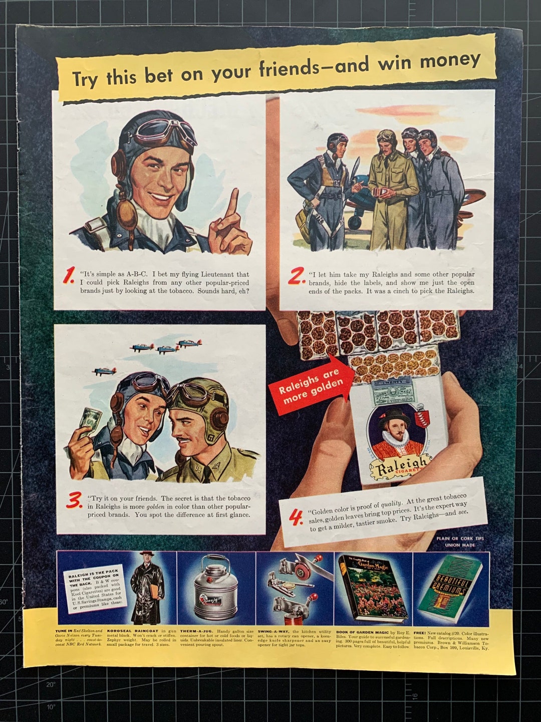 Vintage 1942 Raleigh Cigarettes Ww2 Print Advertisement Retro Gift ...