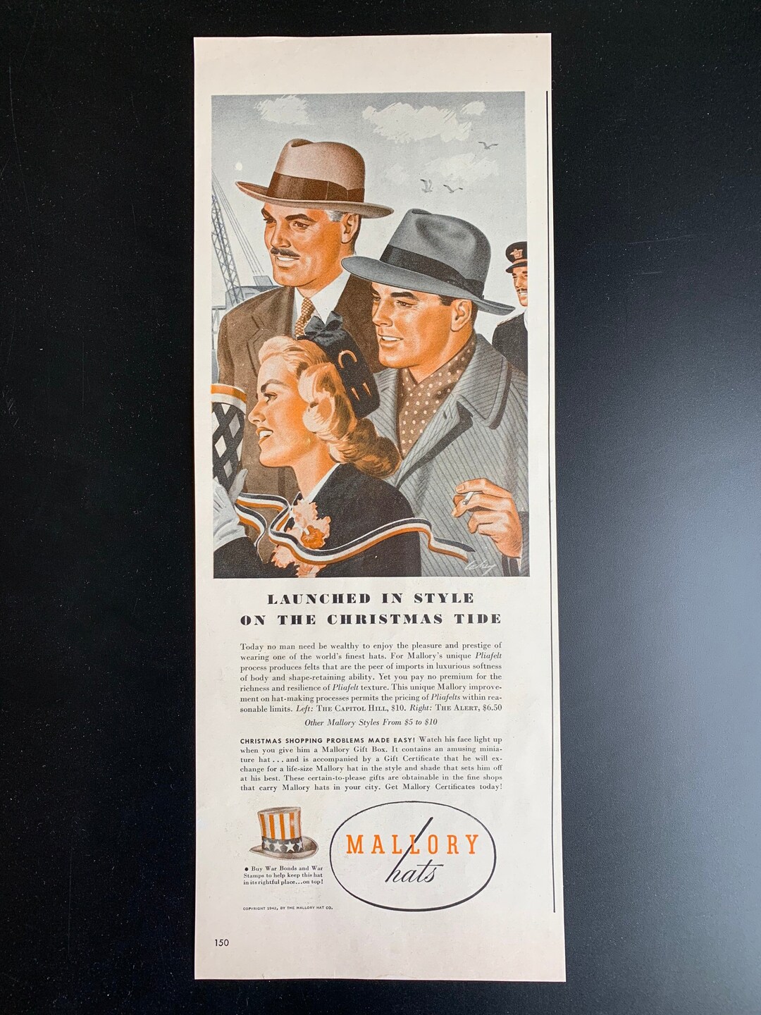 Vintage 1942 Mallory Hats Print Advertisement - Etsy