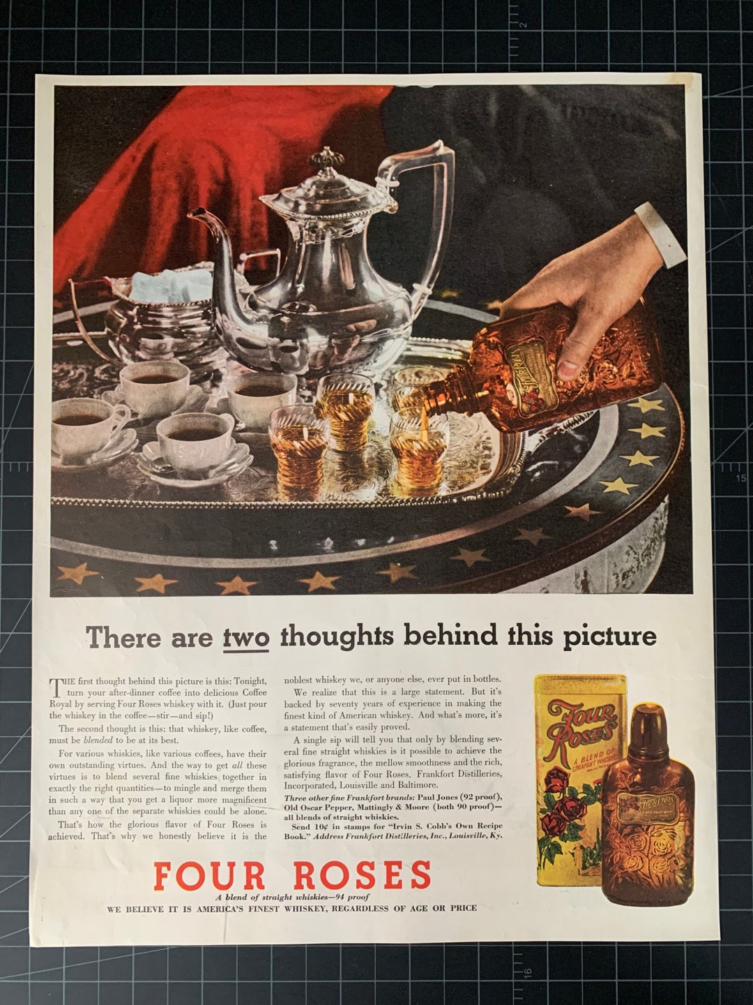 Vintage 1936 Four Roses Whiskey Print Advertisement - Etsy