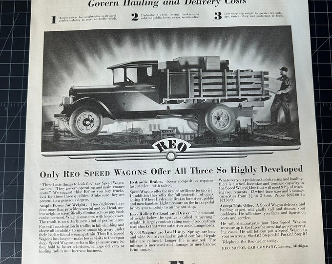 Vintage 1929 Reo Speed Wagon Print Advertisement - Etsy