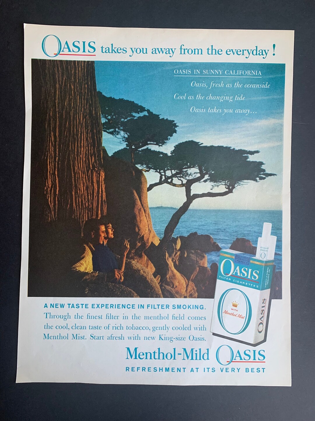 Vintage 1960s Oasis Cigarettes Print Advertisement Retro Gift Decor - Etsy