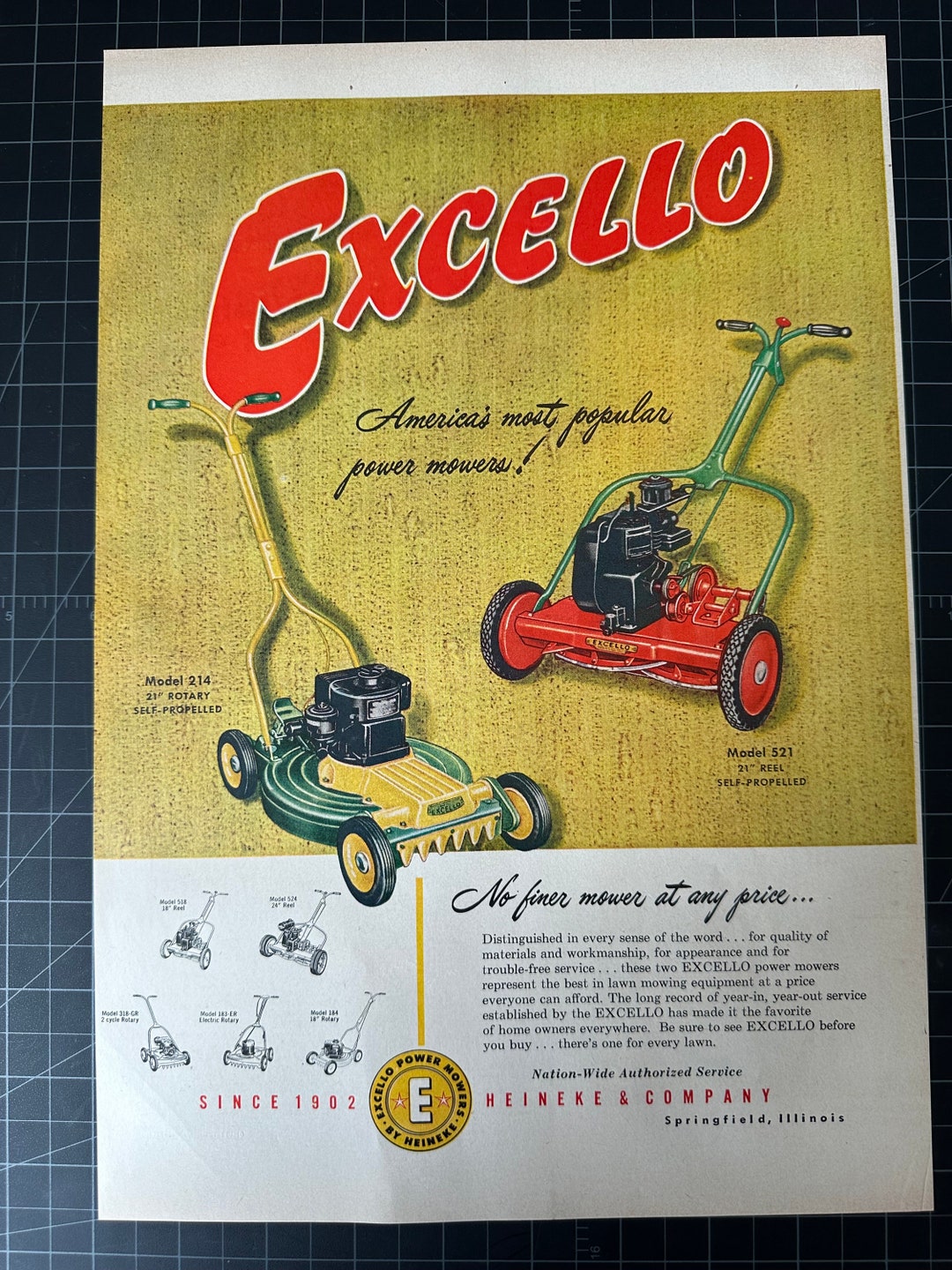 Vintage 1954 Excello Lawn Mowers Print Advertisement - Etsy