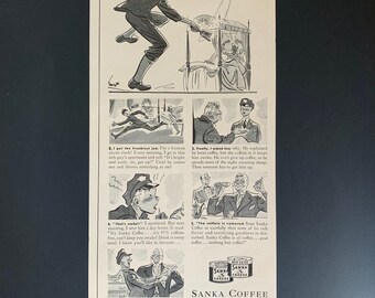 1943 SANKA COFFEE Drink Beverage Sleep Bossie Cow Farmer World War 2 ...