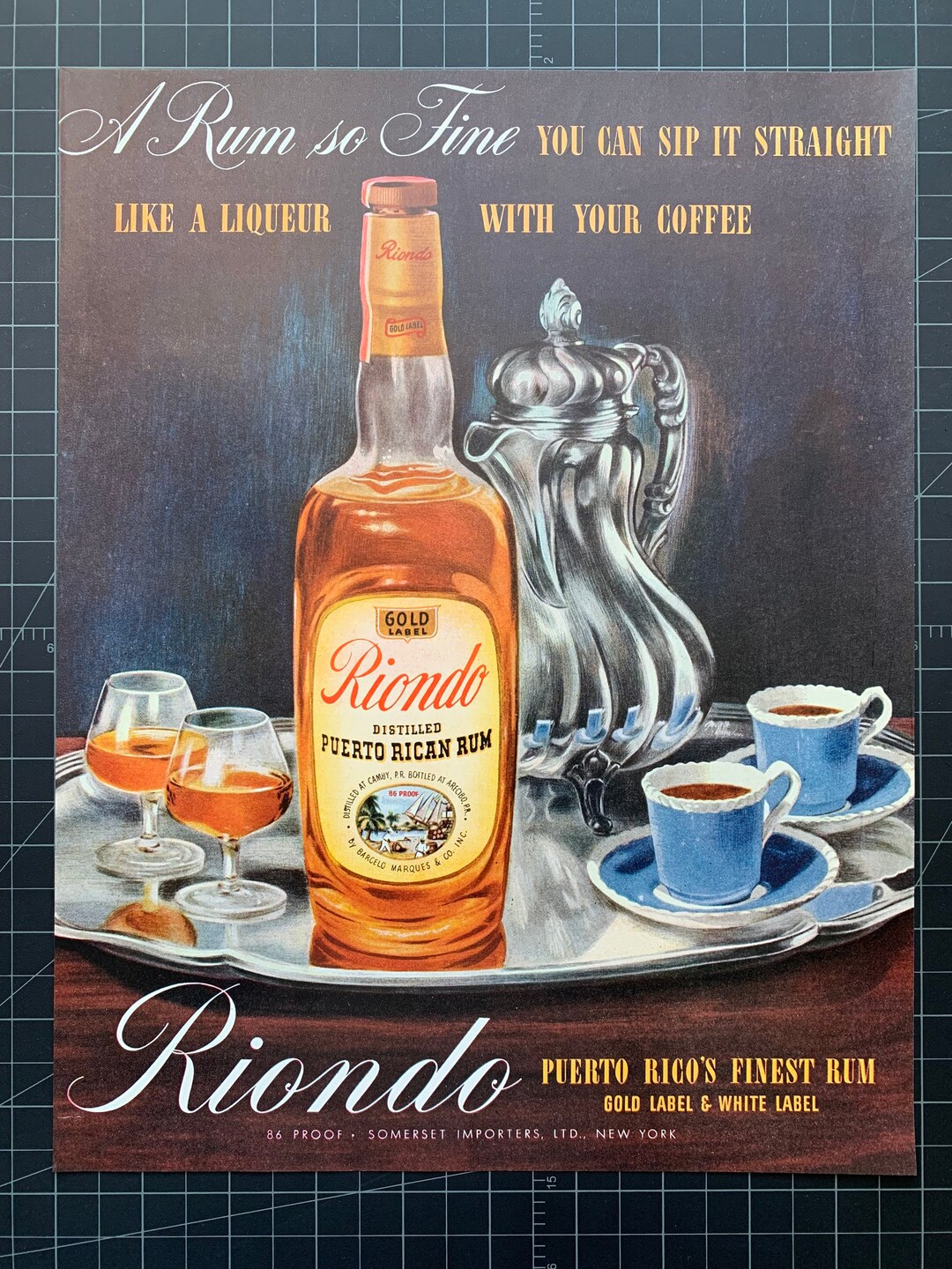 Vintage 1940s Riondo Puerto-rican Rum Print Advertisement - Etsy
