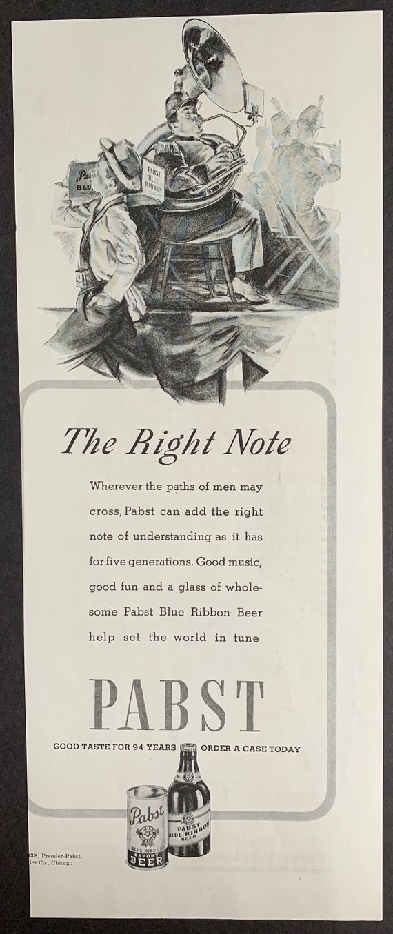 Vintage 1938 Pabst Blue Ribbon Beer Print Ad - Etsy