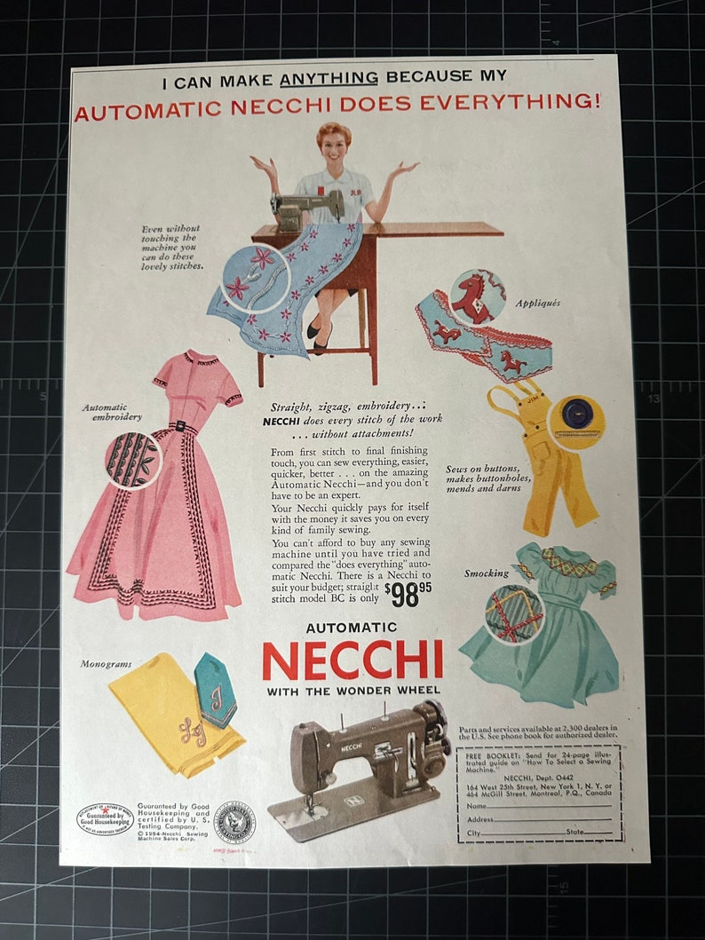 Vintage 1950s Necchi Sewing Machine Original Advertisement - Etsy