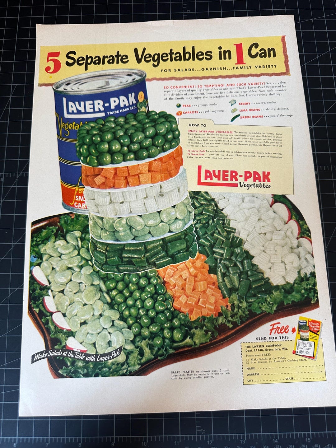 Vintage 1940s Layer Pak Canned Vegetables Original Advertisement - Etsy