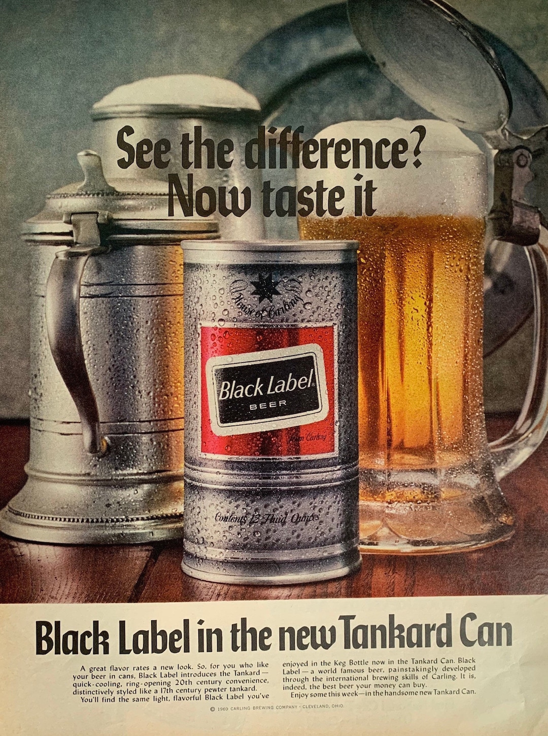 Vintage 1969 Black Label Beer Ad - Etsy